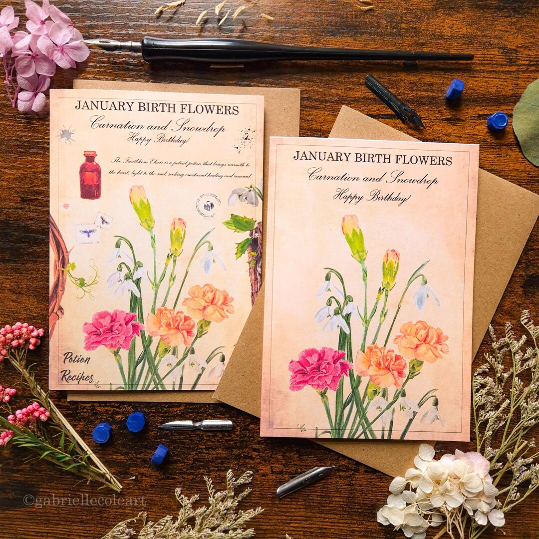 Happy Birthday Card Birth Flowers A6 Blank Card Months of the Year ...