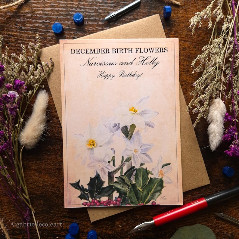 Happy Birthday Card | Birth Flowers | A6 Blank Card | Months of the ...