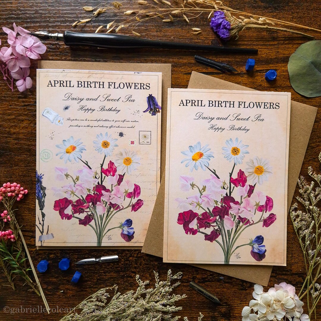 Happy Birthday Card Birth Flowers A6 Blank Card Months of the Year ...