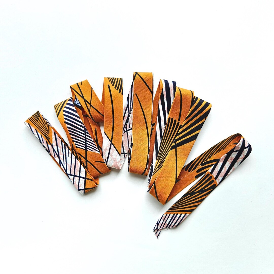 Pink, Orange & Navy Blue African Wax Fabric Bias Binding. 2.5cm Wide ...