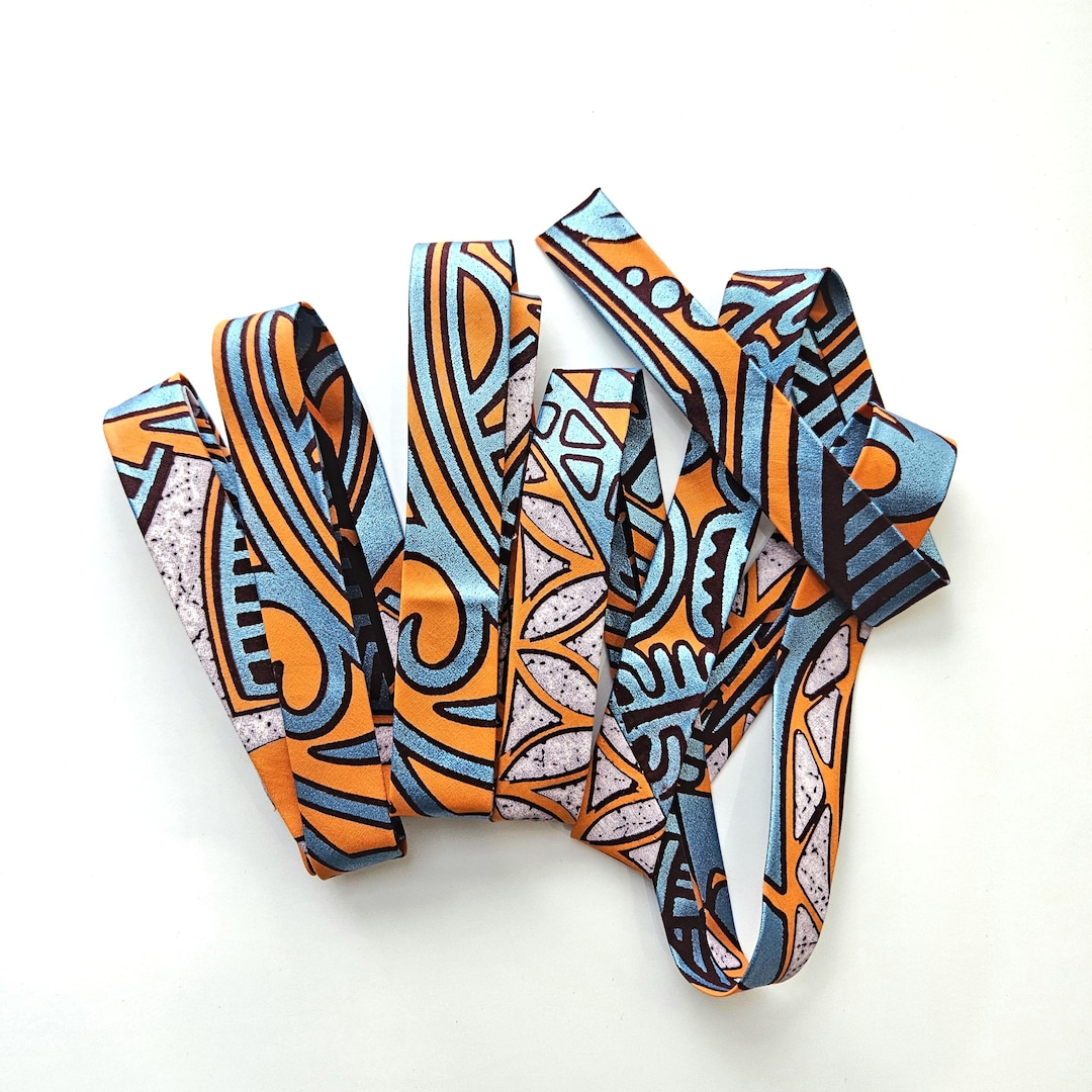 Coral, Brown & Metallic Turquoise African Wax Fabric Bias Binding. 2 ...