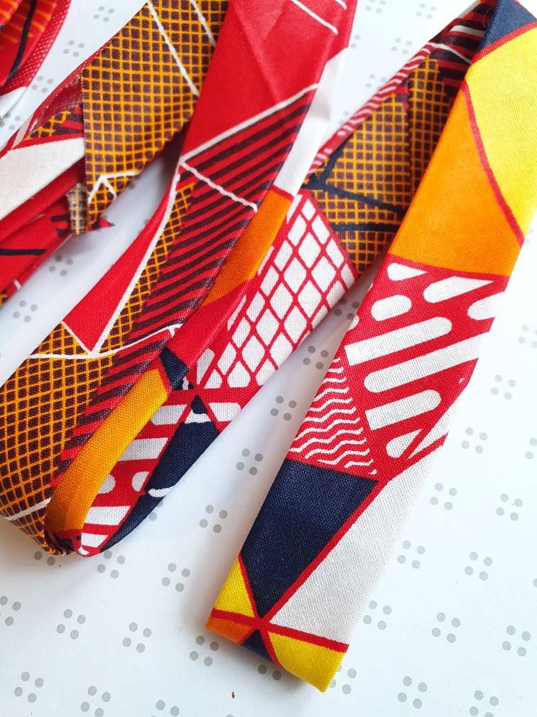 3 Metres of 25mm Red, Yellow & Blue African Wax Print Bias Binding ...