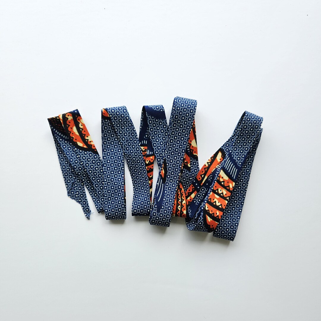 Navy Blue & Orange African Wax Fabric Bias Binding. 2.5cm Wide ...