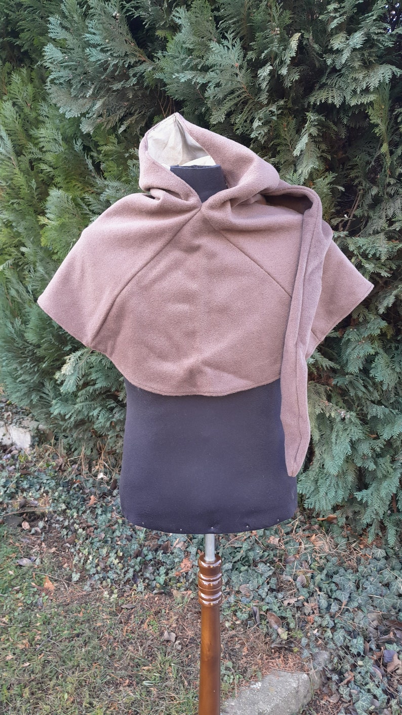 100 % Wool Hood With Long Tail, Brown Color, Linen Natural White Lining ...