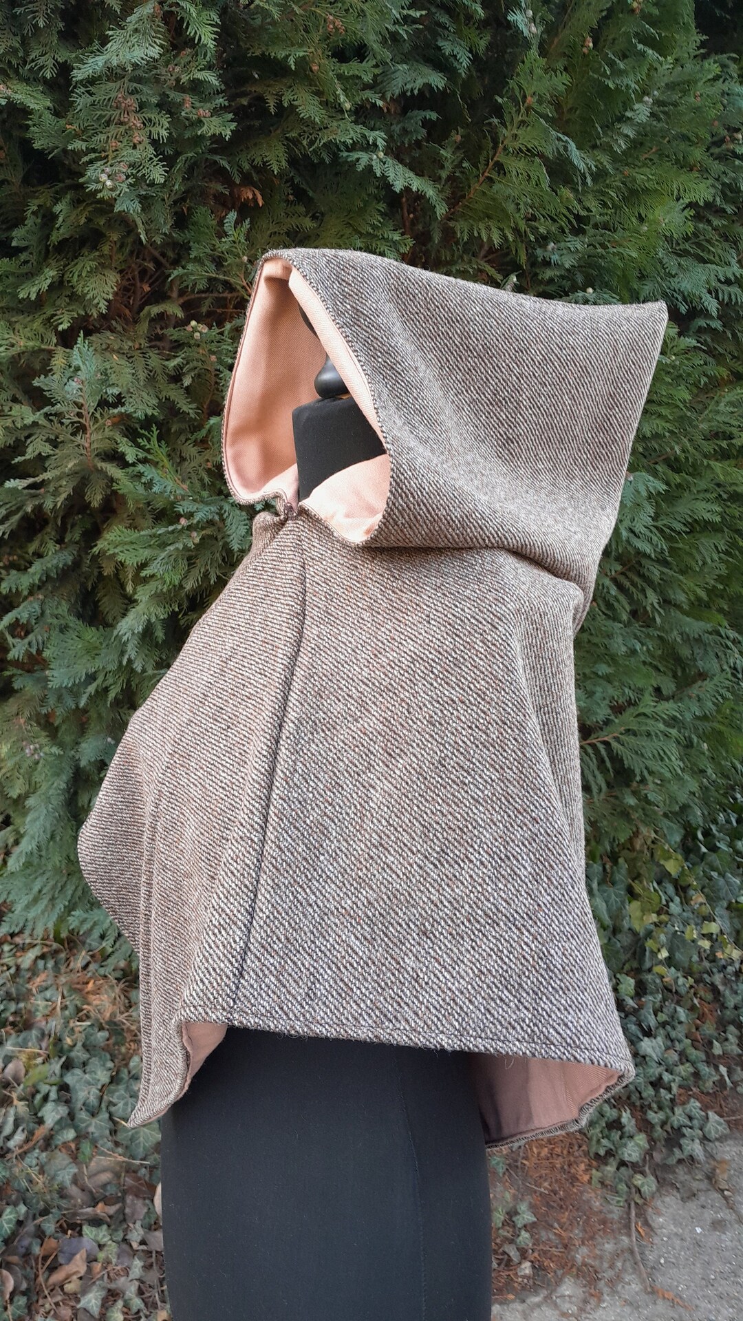 100 % Wool Hood, Brown Color Melange, Wool Lining, Medieval Viking Hood ...