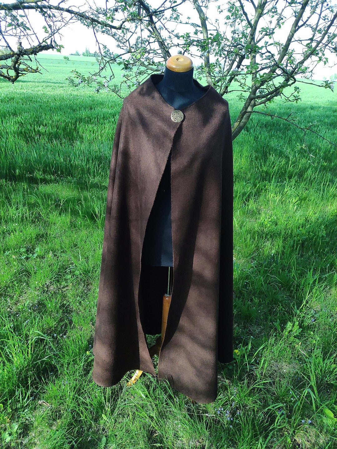 100 % Wool Cloak, Dark Brown Color, Medieval Cloak, Semicircle Shape ...