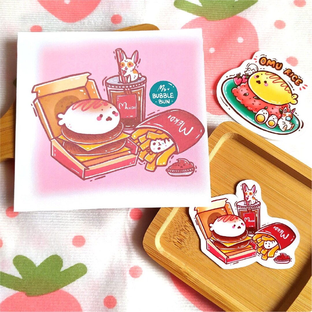 Animal Seal Cute Omu Rice & Mcdonald Set Art Print Sticker Set ready ...