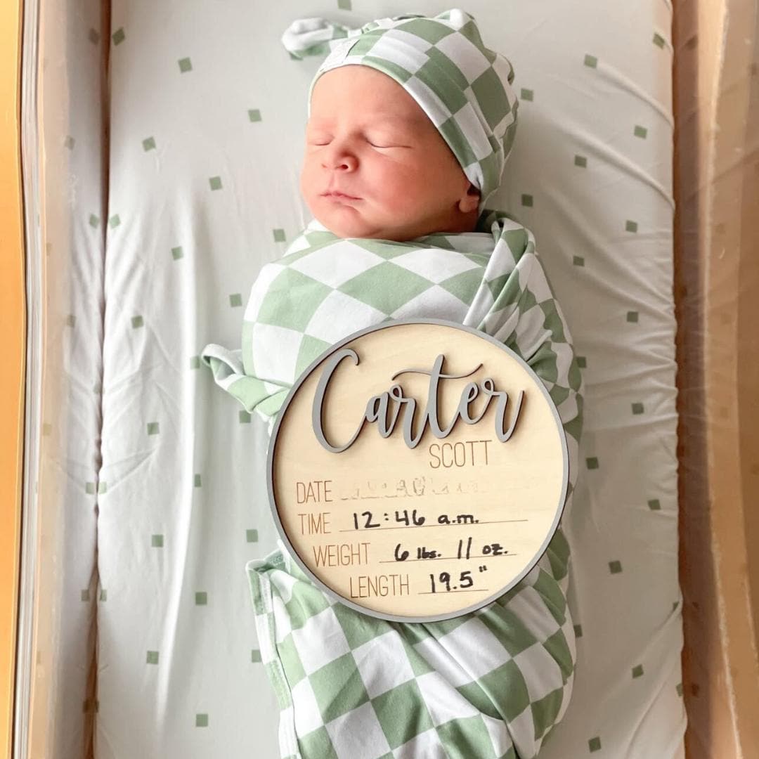 Sage Green Checkerboard Newborn Set, Hospital Welcome Set, Birth ...