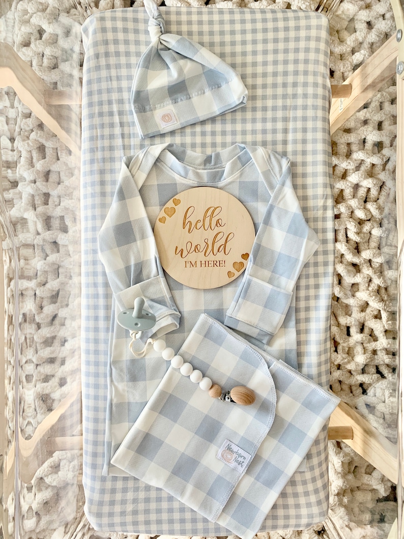 Newborn Hospital Welcome Set – Swaddle & Sheet Set, Blue Buffalo Check ...