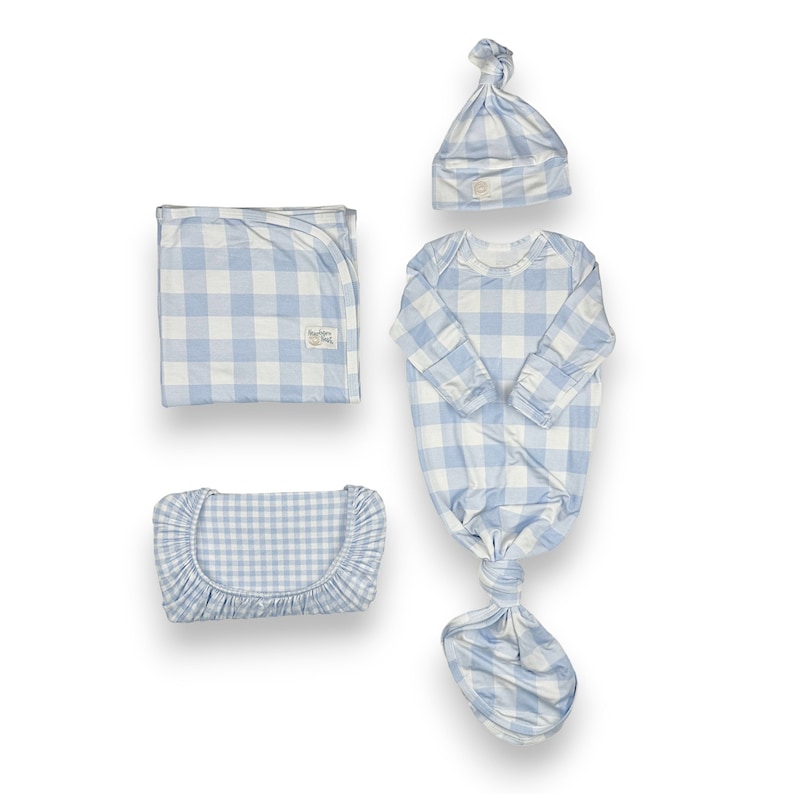 Newborn Hospital Welcome Set – Swaddle & Sheet Set, Blue Buffalo Check ...