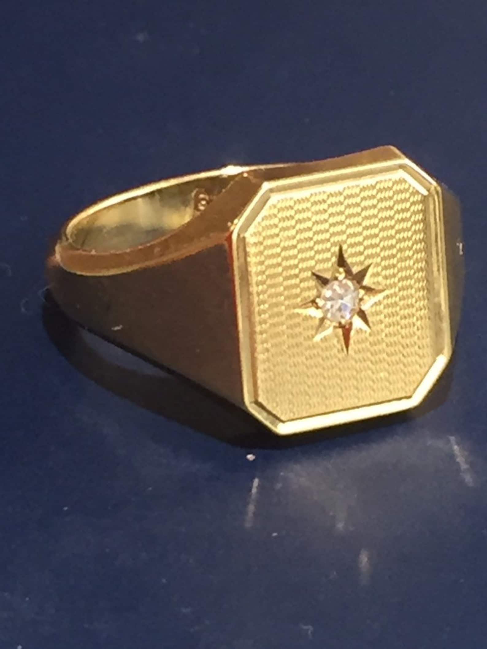 Gold Diamond Signet Ring - Etsy UK