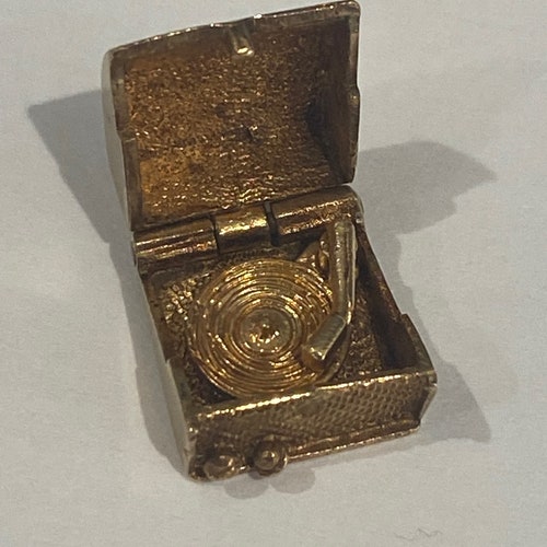 Vintage Record Player Gold Charm Enamel Moving Charm Music - Etsy
