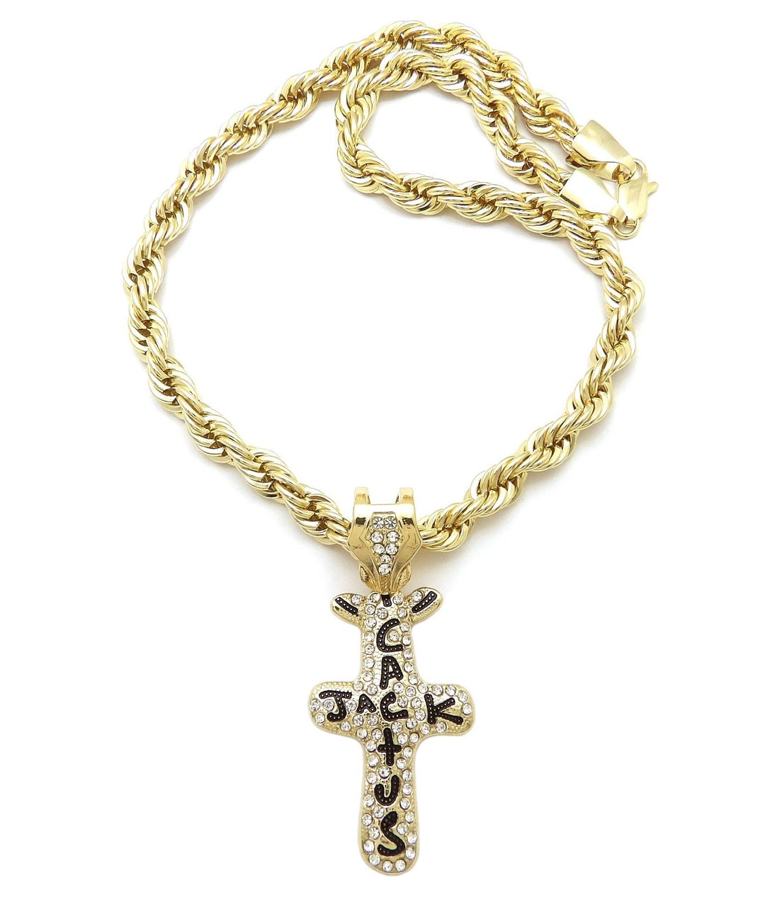Hip Hop Fashion Iced Cactus Jack Cross Pendant 8mm/18",20",24" Rope ...