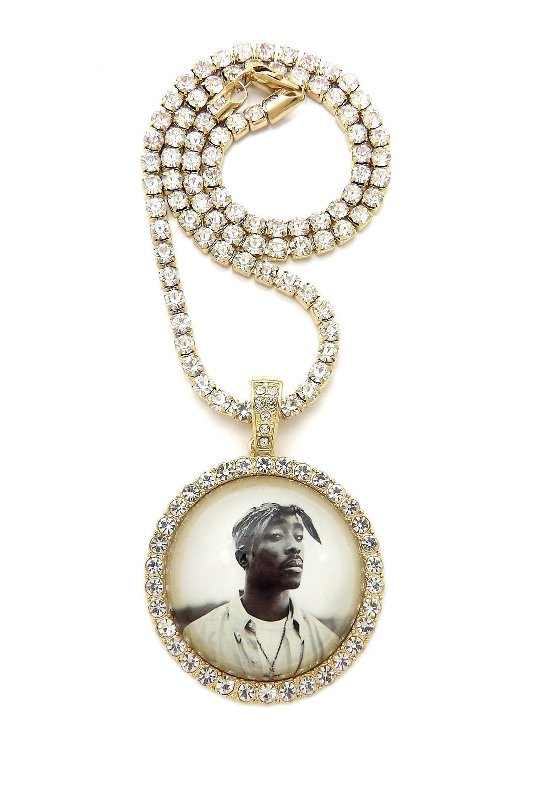 New Ice Out Tupac Pendant 3.5mm/16",18",20" Rhinestone Chain Hip Hop ...
