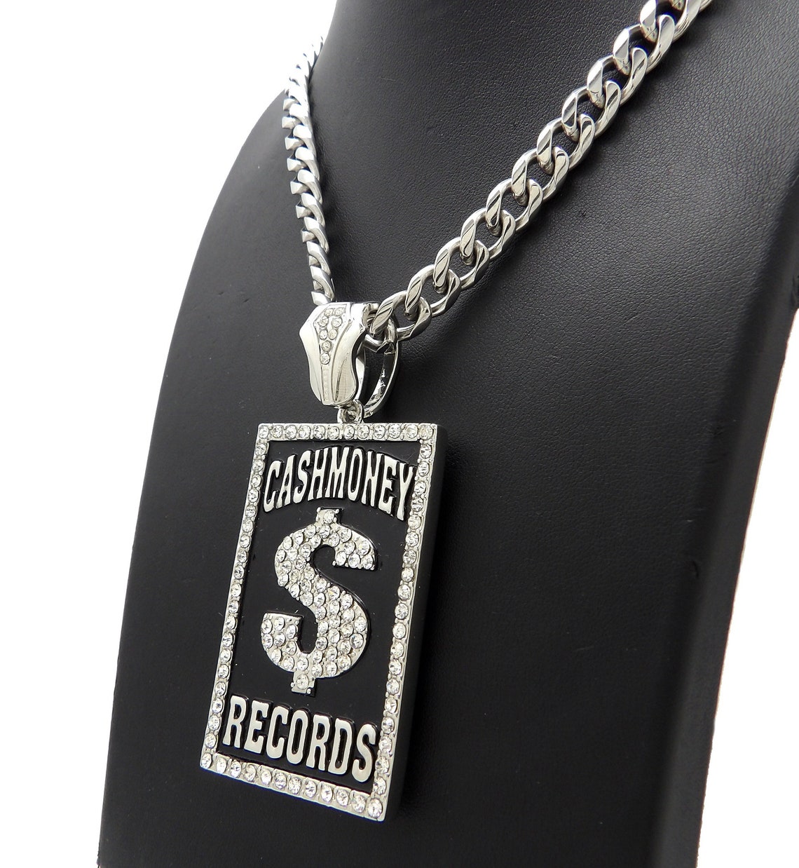 Iced Out Cash Money Records Pendant 9mm/24",30" Stainless Steel Cuban ...