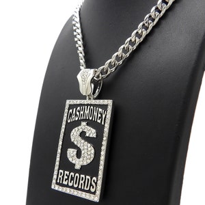 Iced Out Cash Money Records Pendant 9mm/24",30" Stainless Steel Cuban ...