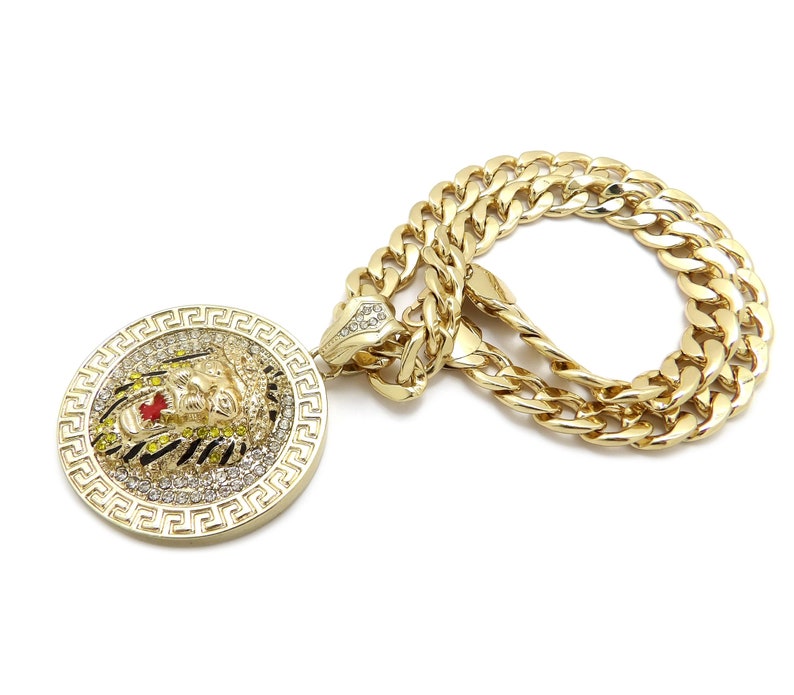 Iced Bling King Lion Round Pendant | Etsy