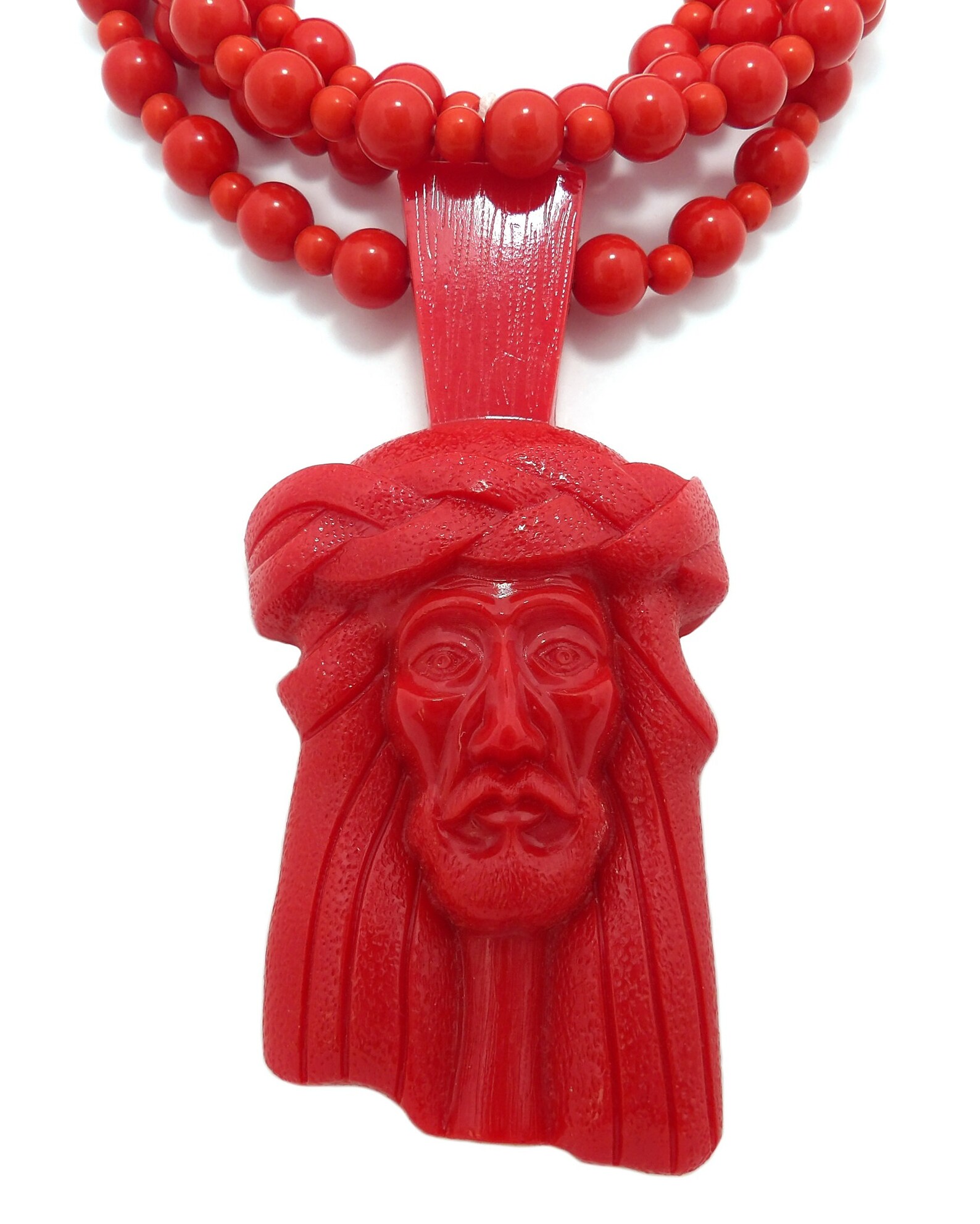Jesus Face Pendant 8mm/36" Plastic Bead Chain Hip Hop Fashion Necklaces ...