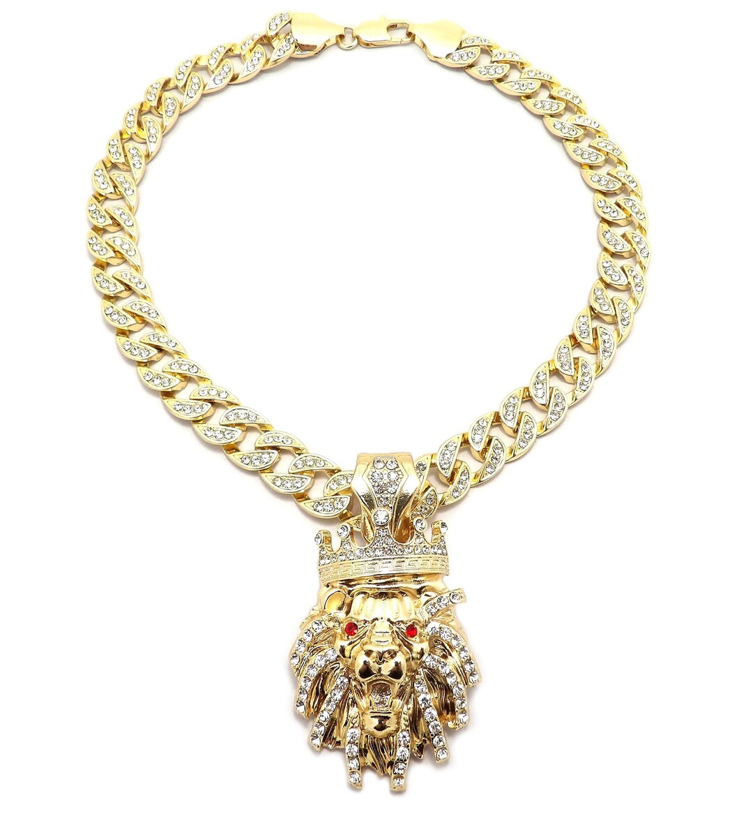 New Iced Out Red Eye Lion Pendant 10mm/18",20",24" Ice Bling Cuban ...