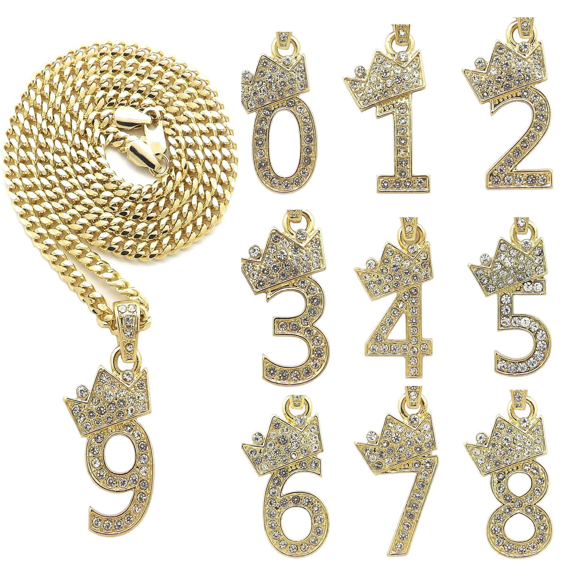 Iced Out Number 1 to 9 Crown Pendant 3mm/24 Cuban Chain - Etsy