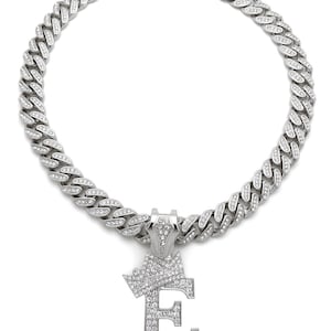 Ice Out Initial Alphabet Letter Silver Pendant 12mm/18",20" Box Lock ...