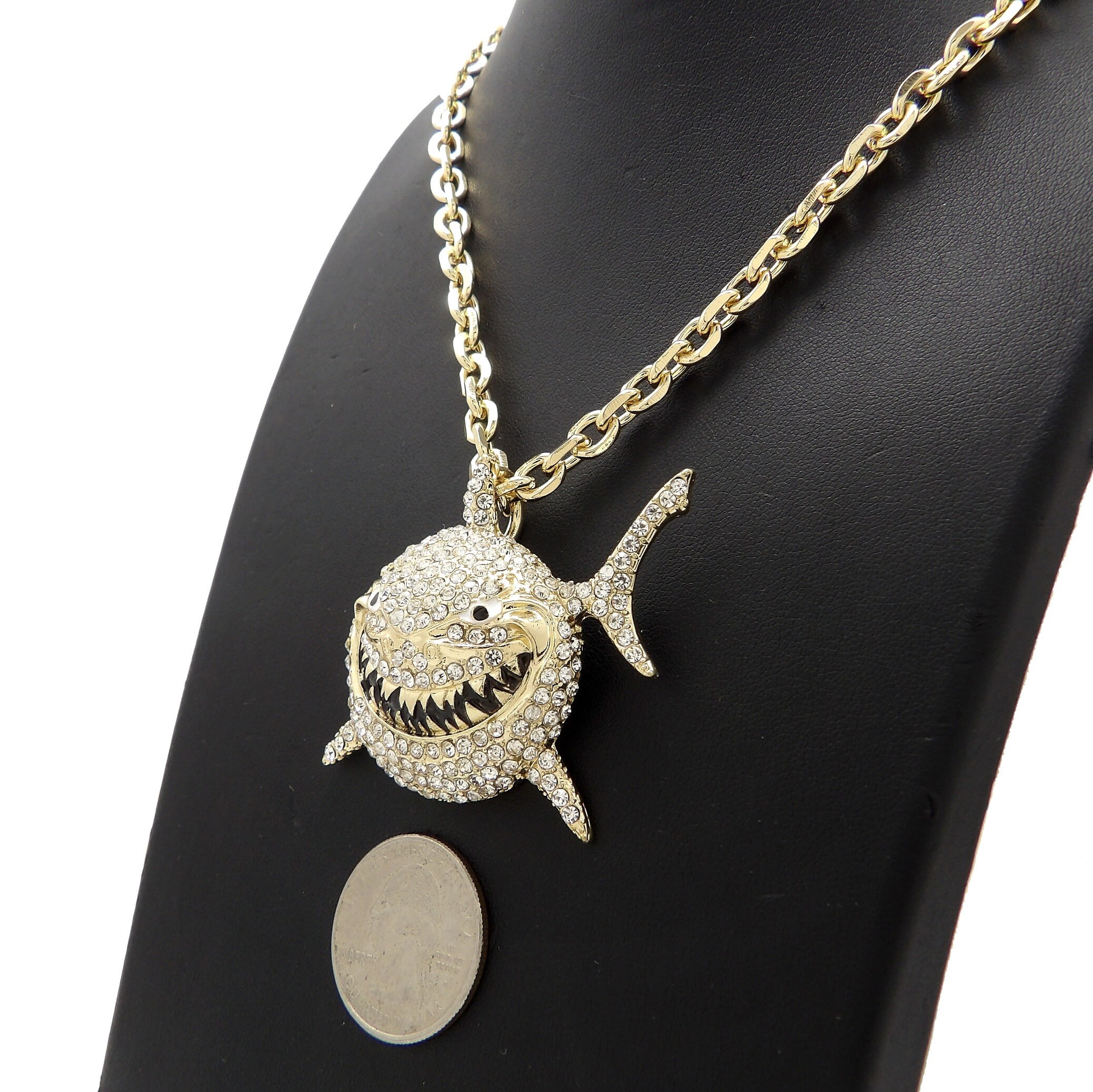 New Iced Out Shark Pendant 4mm/18 Link Chain Hip Hop | Etsy