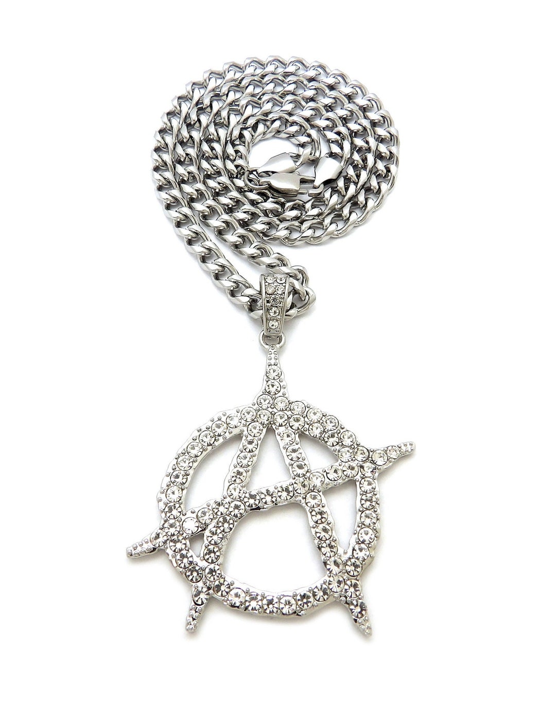 New Iced Anarchy Symbol Pendant 6mm/24" or 30" Stainless Steel Cuban ...