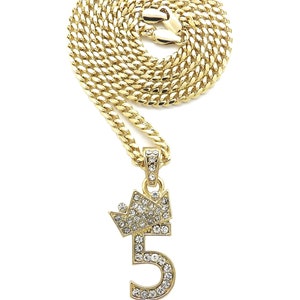 Iced Out Number 1 to 9 Crown Pendant 3mm/24" Cuban Chain Fashion ...
