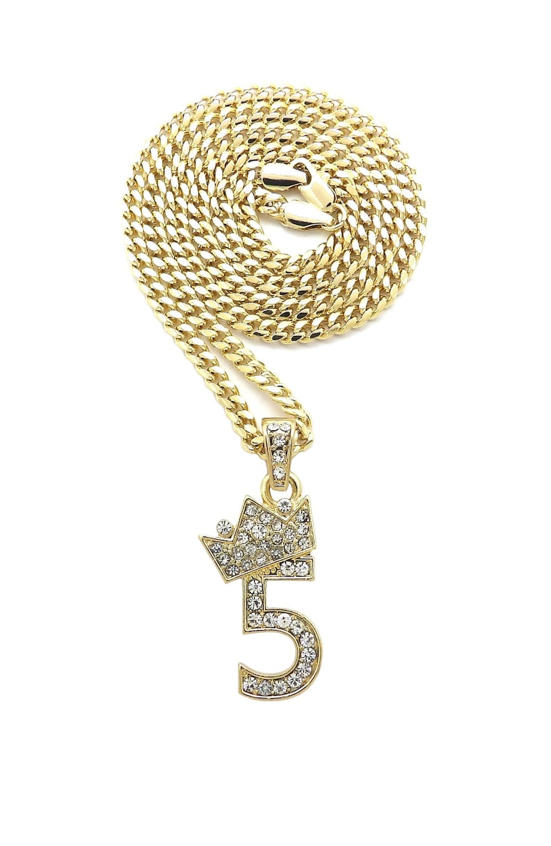 Iced Out Number 1 to 9 Crown Pendant 3mm/24" Cuban Chain Fashion ...