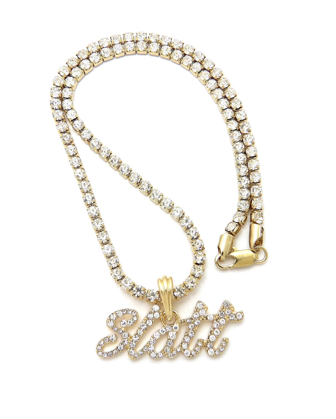 New Ice Out Slatt Pendant 3.5mm/16",18",20" Rhinestone Chain Hip Hop ...