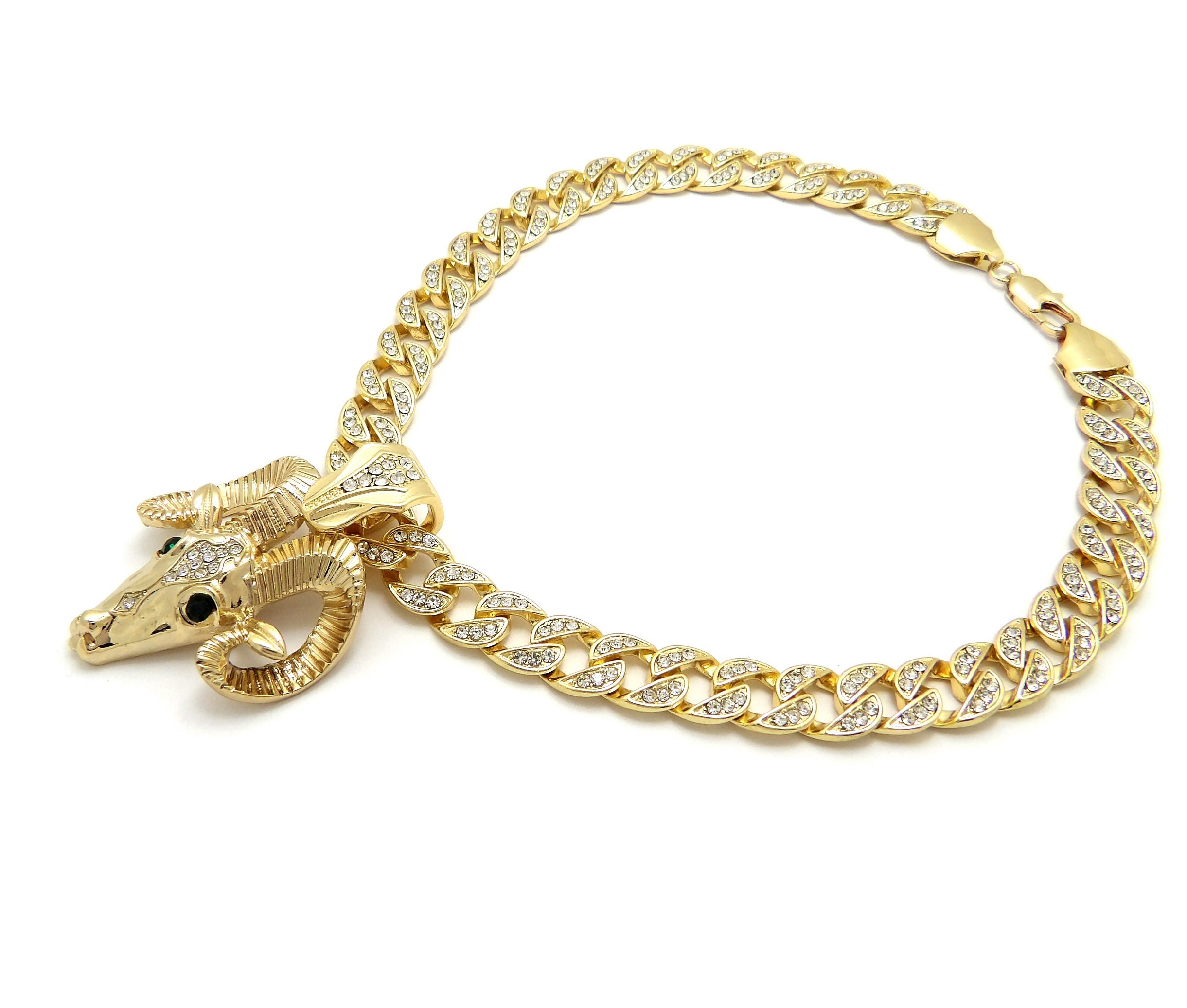 New Iced Goat Head Pendant 10mm/18",20",24" Ice Bling Cuban Chain Hip ...