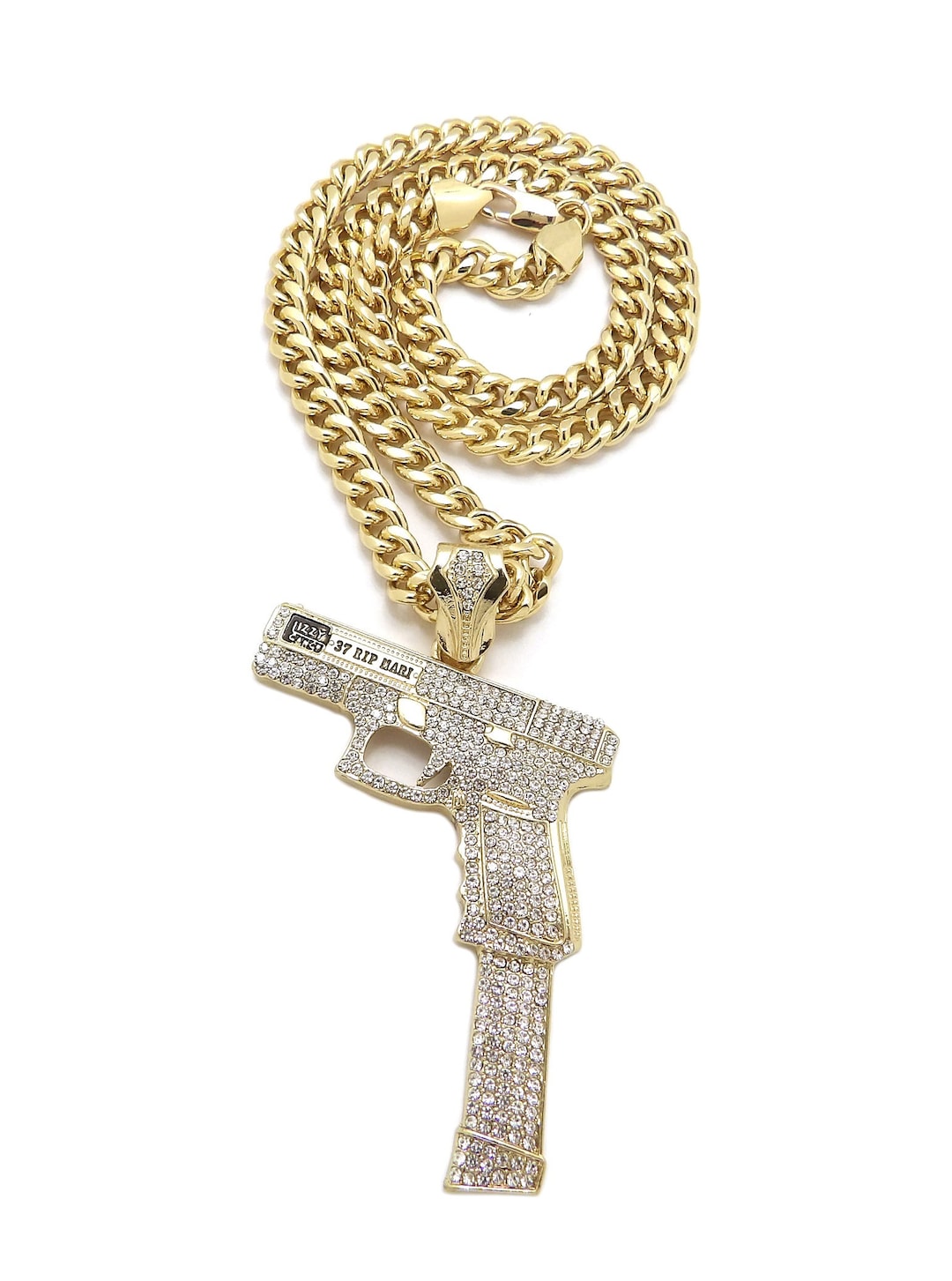 New Iced Out Glizzy Gang Hand Gun Pendant 6mm/18",20",24",30" Cuban ...