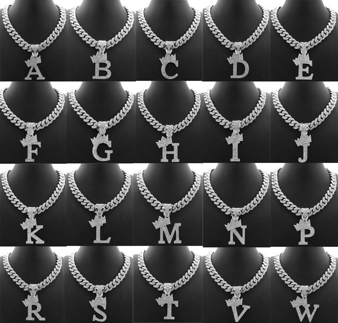 Ice Out Initial Alphabet Letter Silver Pendant 12mm/18",20" Box Lock ...