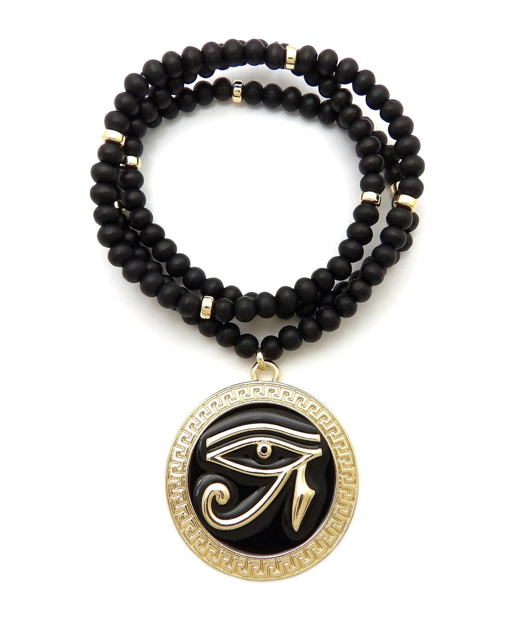 Egyptian Eye of Hours Pendant 6mm/30" Wooden Beads Chain Fashion ...