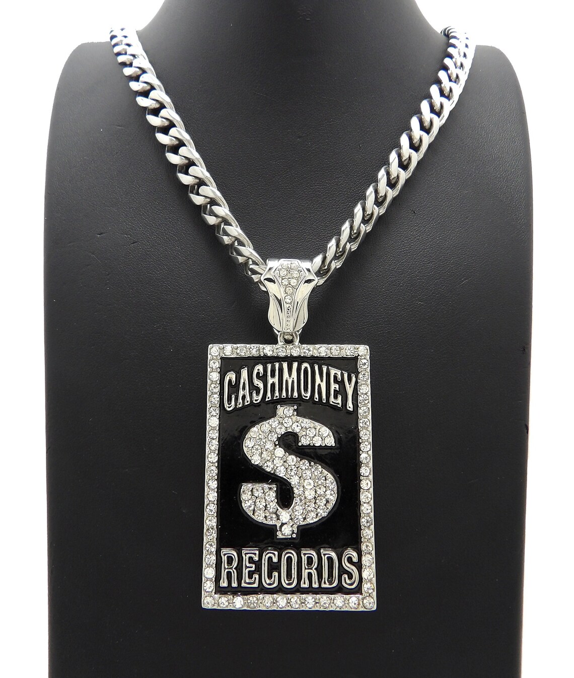 Iced Out Cash Money Records Pendant 9mm/24",30" Stainless Steel Cuban ...