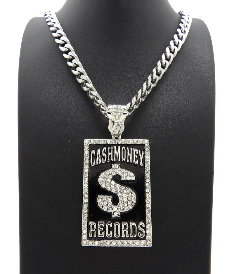 Iced Out Cash Money Records Pendant 9mm/24",30" Stainless Steel Cuban ...