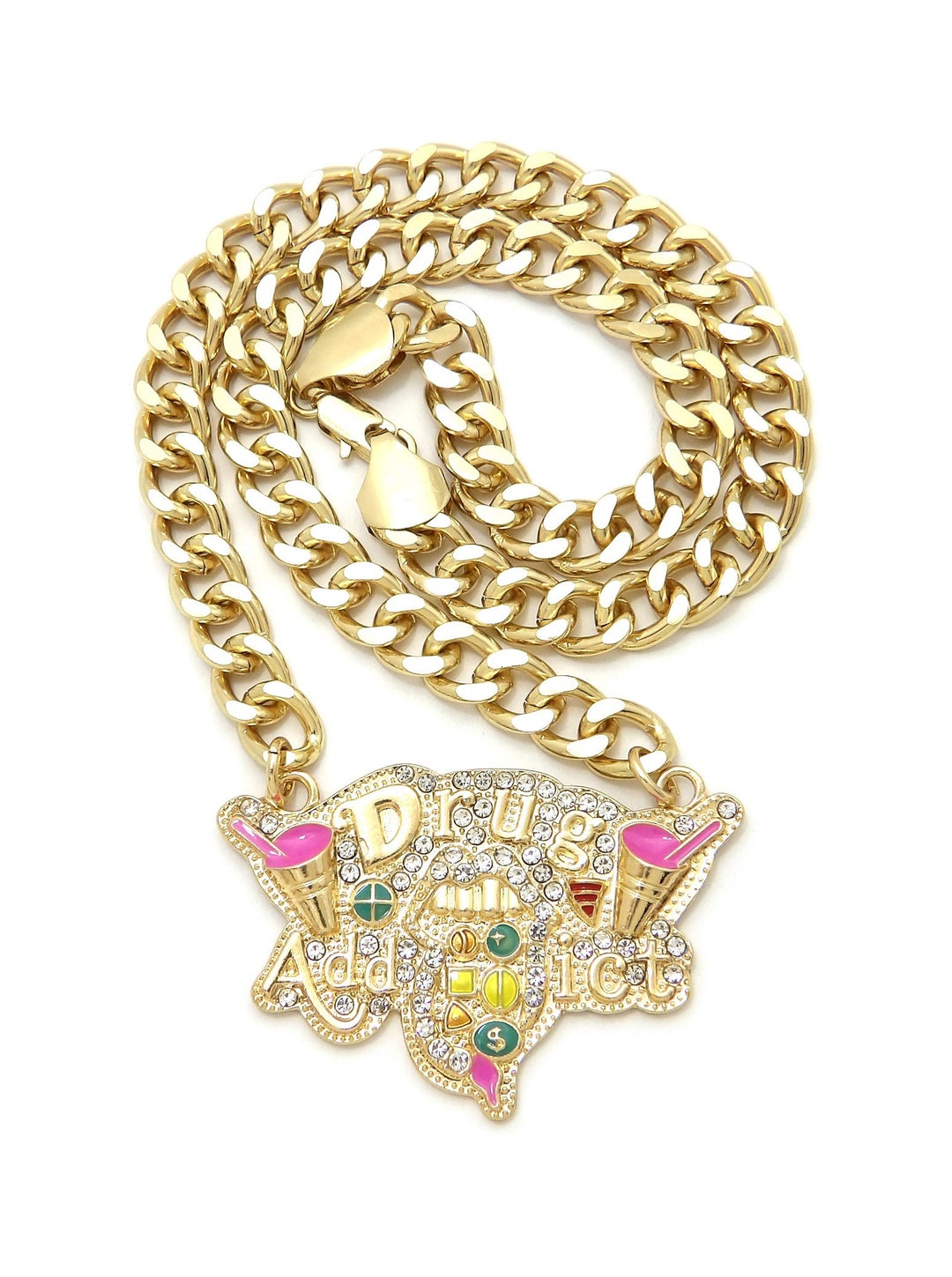 New Iced Drug Addict Pendant 9mm/18" Cuban Chain Hip Hop Fashion ...