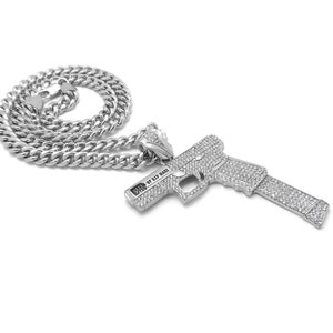 New Iced Out Glizzy Gang Hand Gun Pendant 6mm/18",20",24",30" Cuban ...