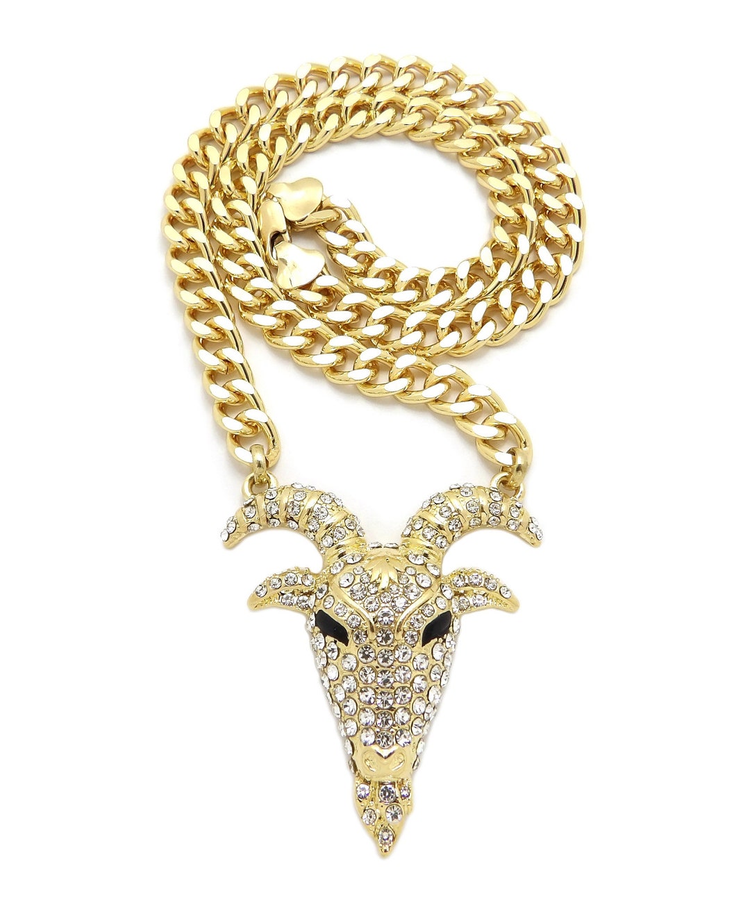 Iced Out Goat Head Pendant 9mm/18",20",24" Cuban Chain Hip Hop Fashion ...