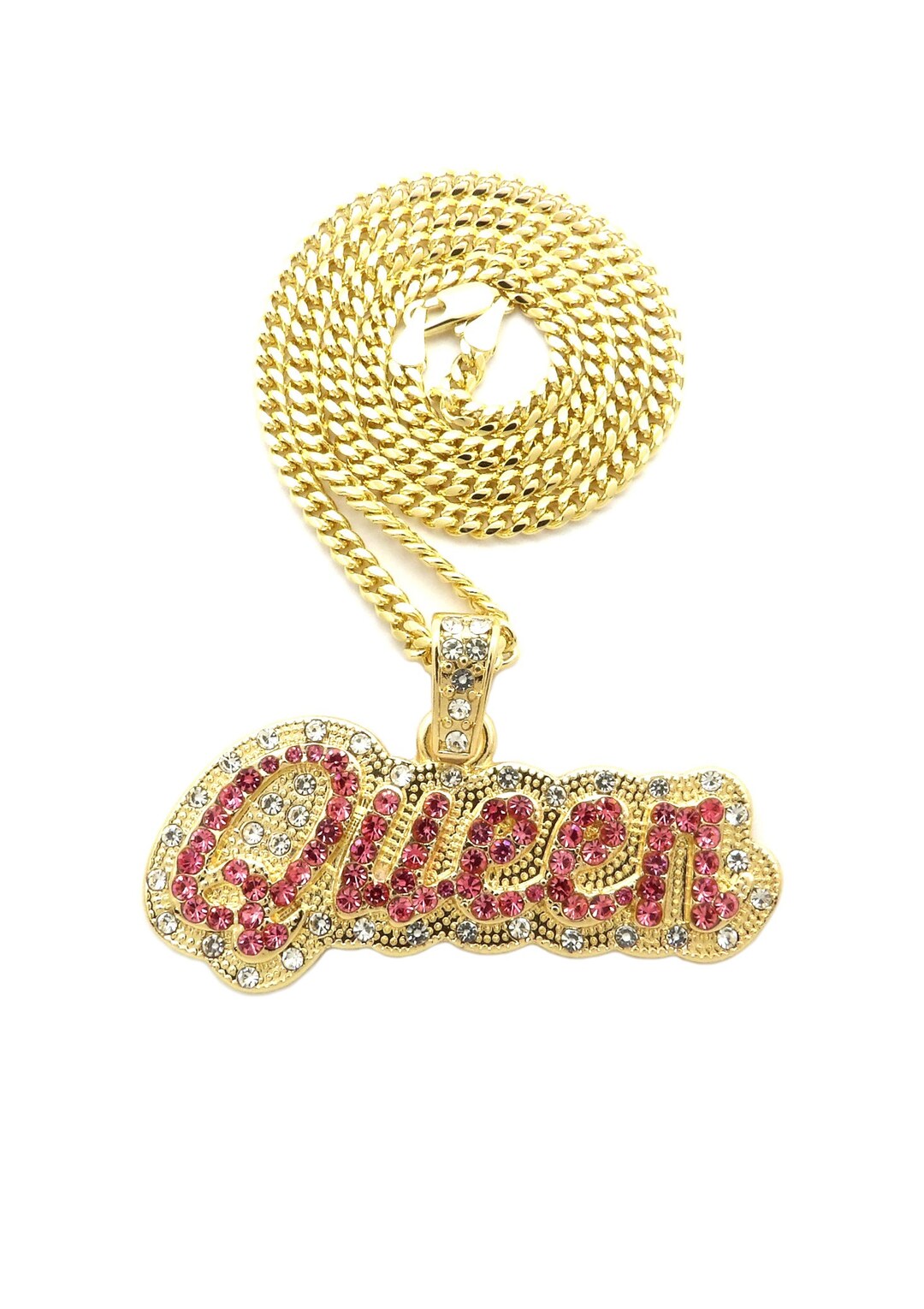 New Women's Fashion Iced Out Queen Pendant 3mm/18",20",24" Cuban Chain ...