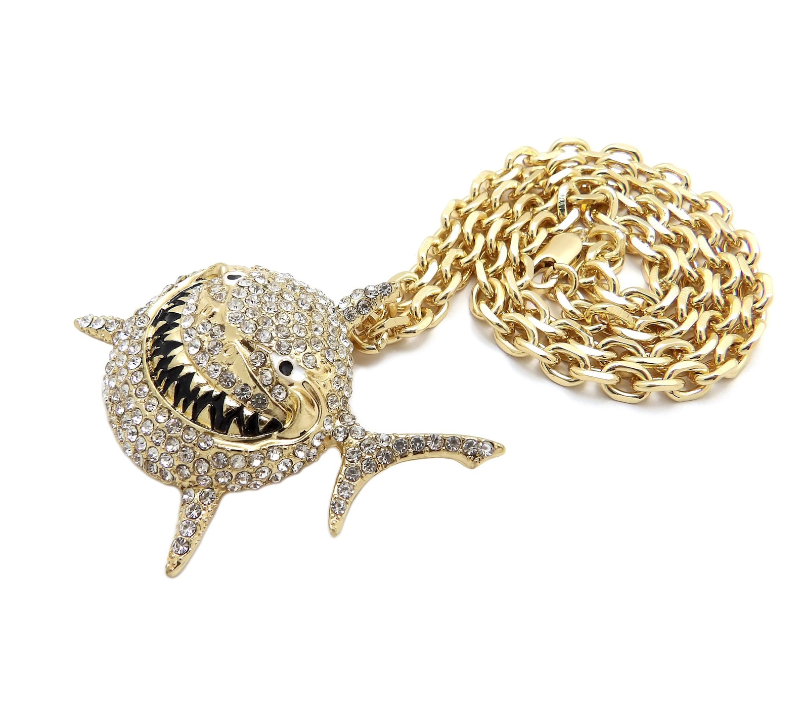 New Iced Out Shark Pendant 4mm/18 Link Chain Hip Hop | Etsy