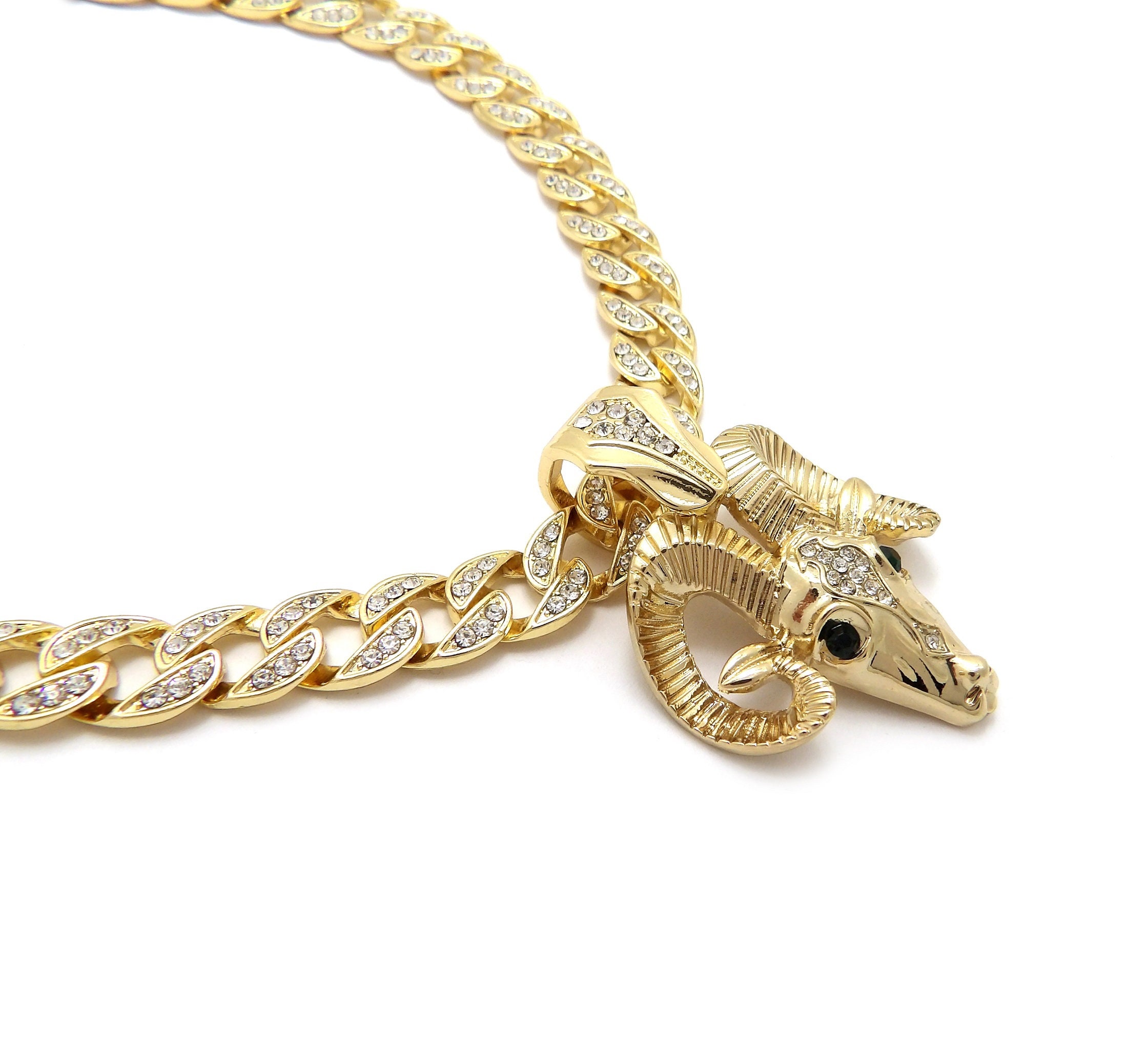 New Iced Goat Head Pendant 10mm/18",20",24" Ice Bling Cuban Chain Hip ...