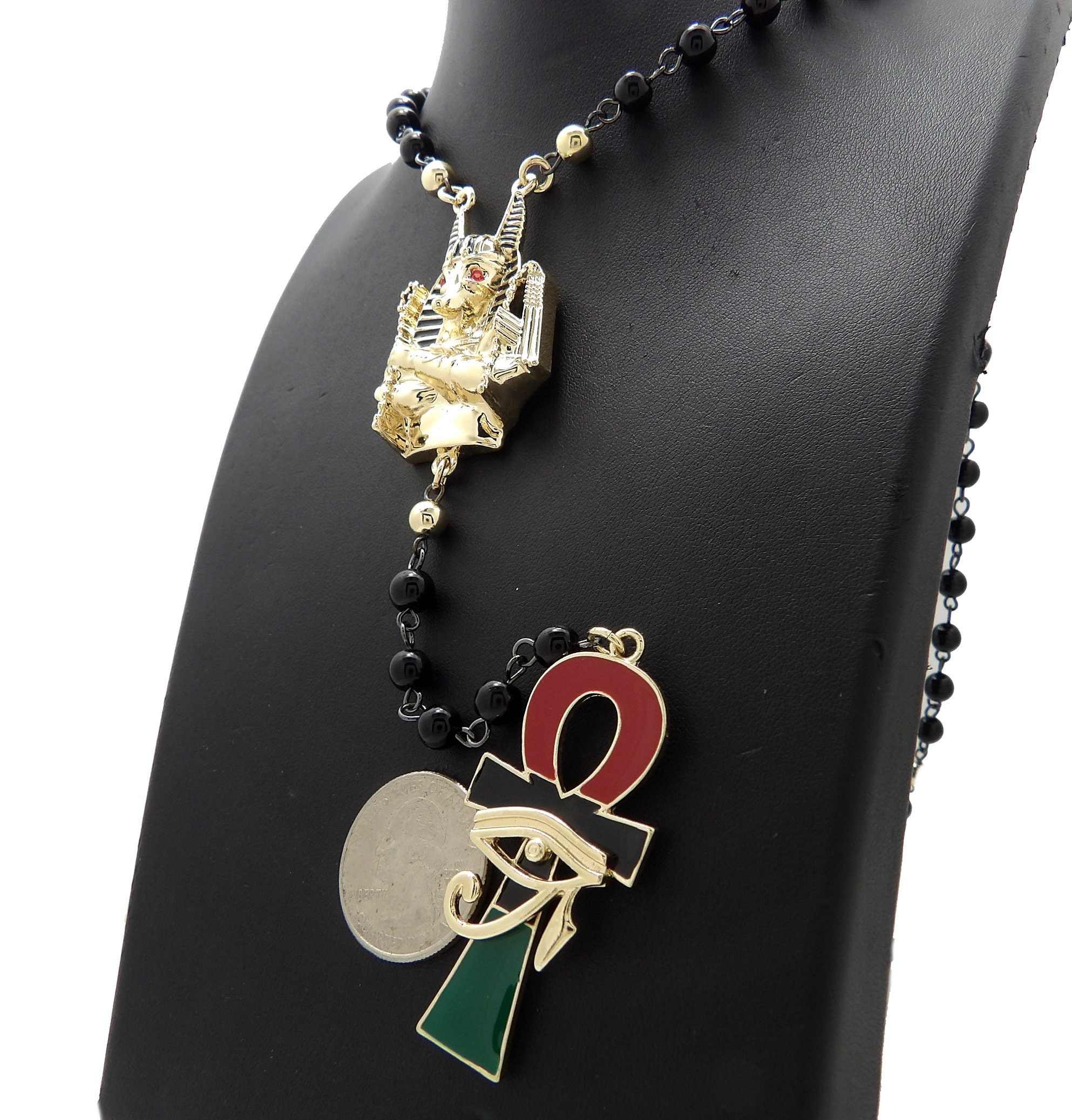 Anubis & Ankh with Eye of Heru Pendant 6mm/30 Black | Etsy