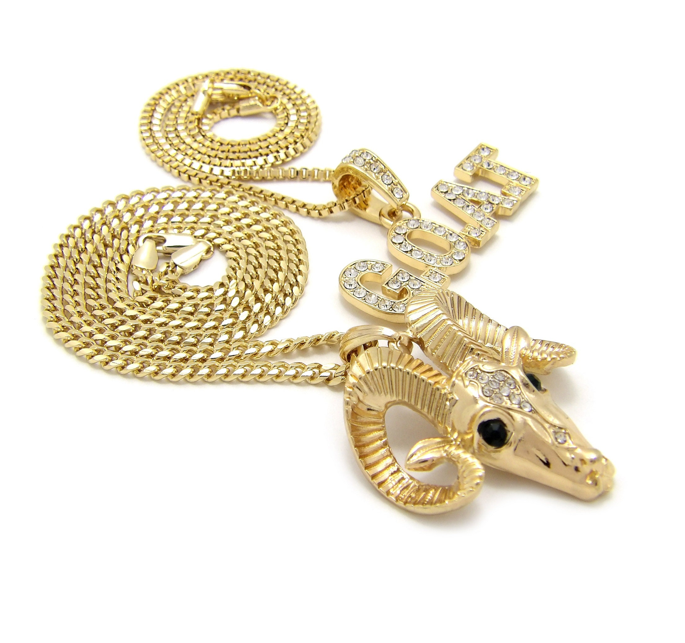 New Iced Goat & G.O.A.T Pendant 18",20",24" Box, Cuban Chain Hip Hop ...