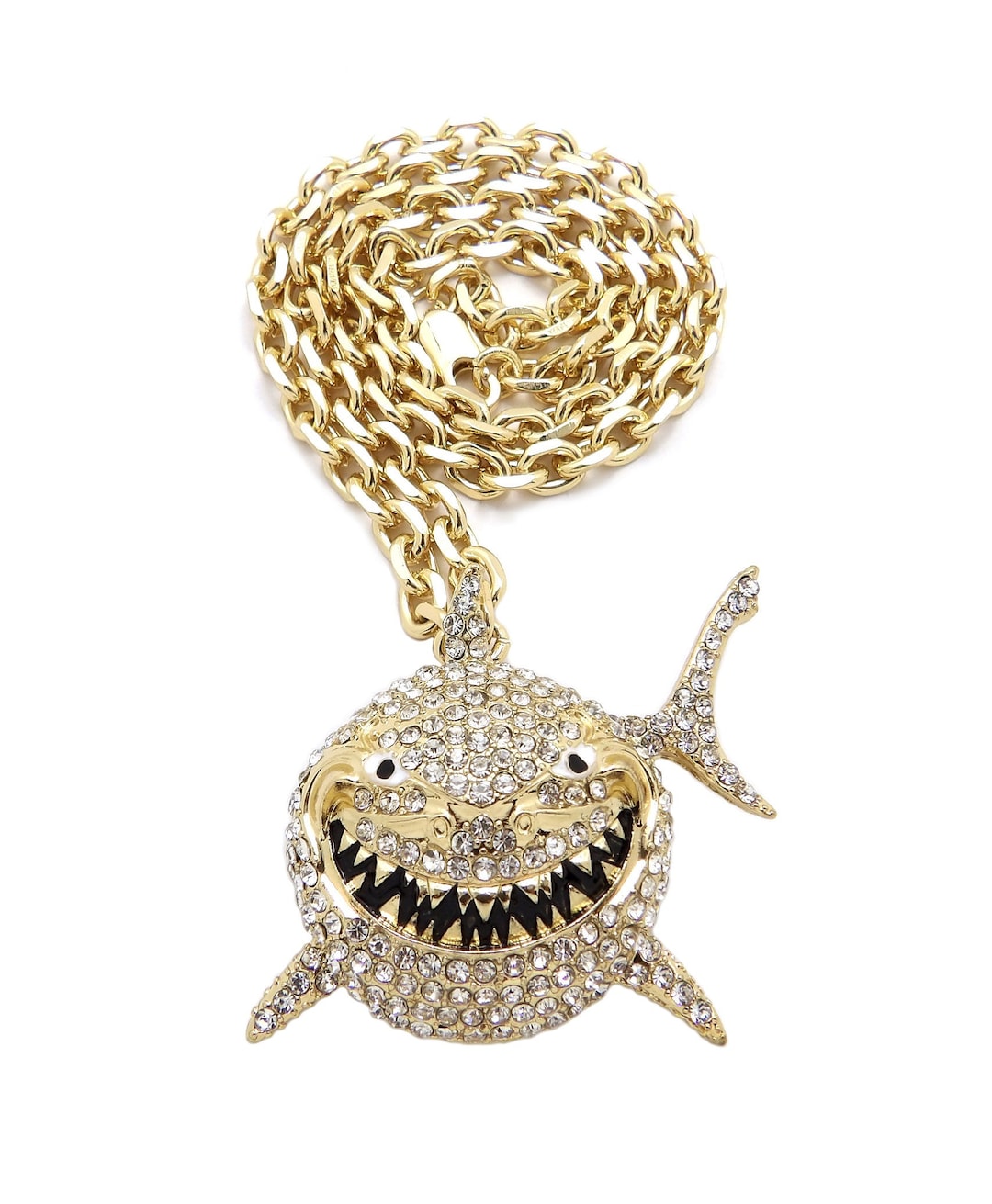 New Iced Out Shark Pendant 4mm/18" Link Chain Hip Hop Fashion Necklace ...