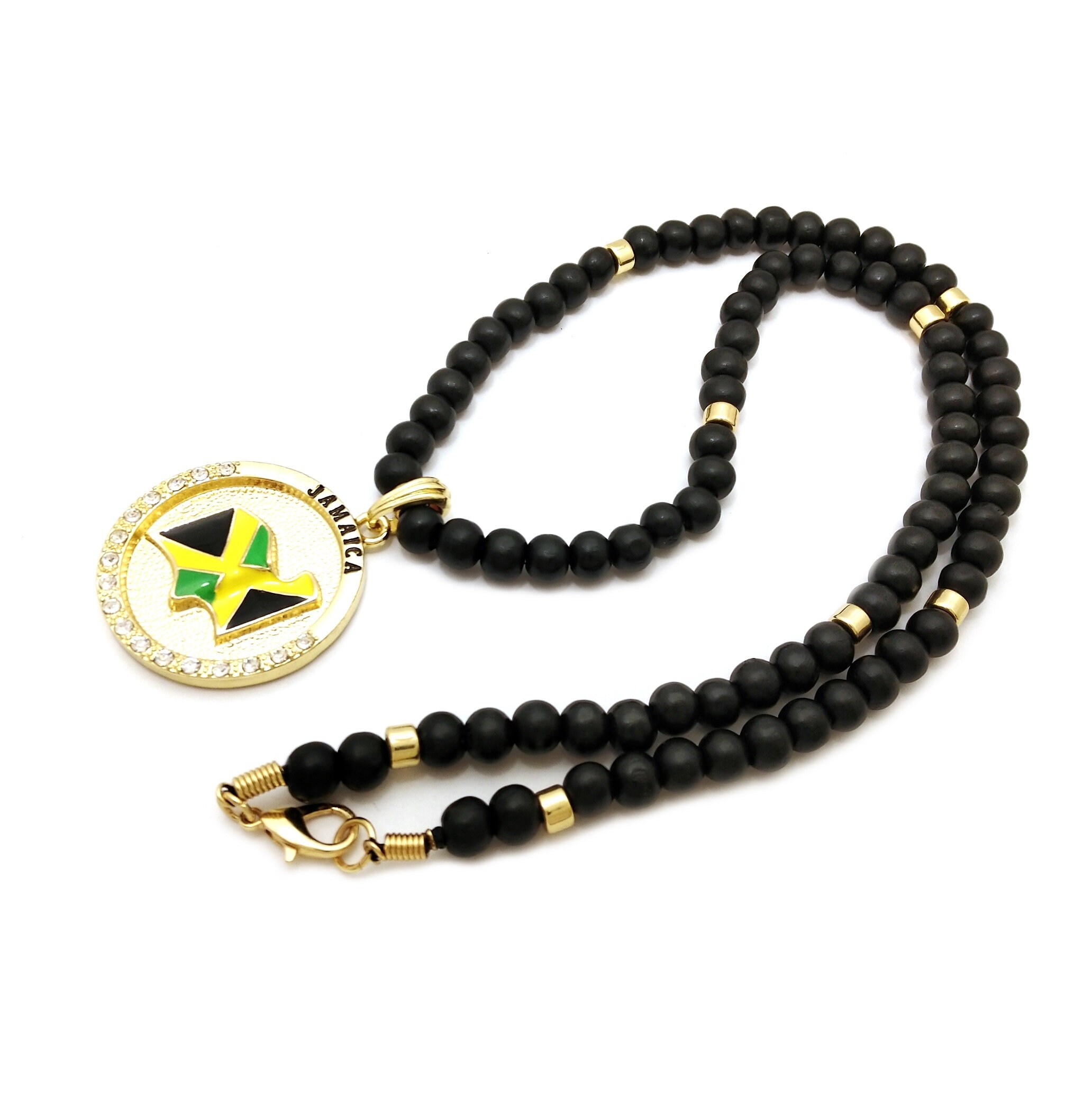 Jamaica Map Round Pendant 8mm/18", 20" Wooden Beads Chain Fashion ...