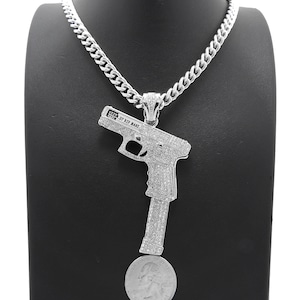 New Iced Out Glizzy Gang Hand Gun Pendant 6mm/18",20",24",30" Cuban ...