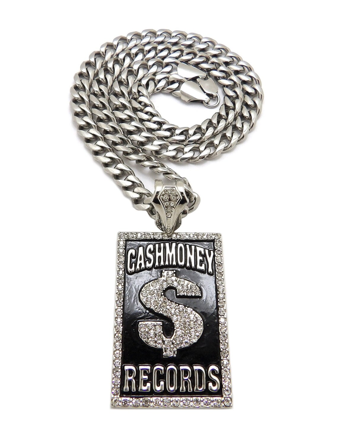 Iced Out Cash Money Records Pendant 9mm/24",30" Stainless Steel Cuban ...