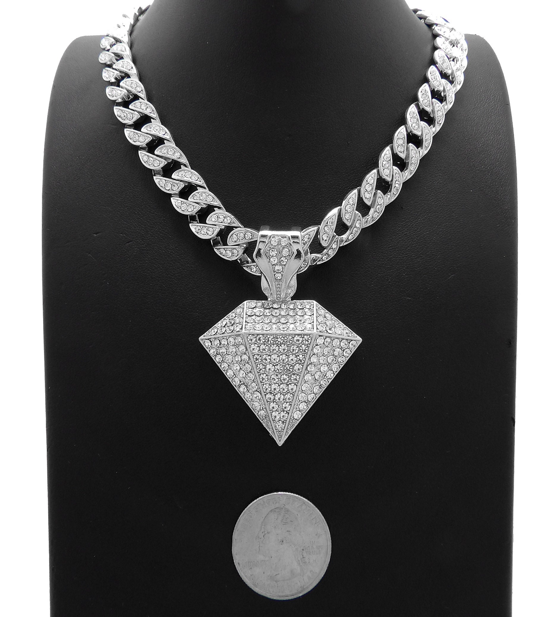 Iced Diamond Shape Pendant 10mm 18 20 24 Ice Bling Miami Cuban Chain Hip Hop Necklace Etsy