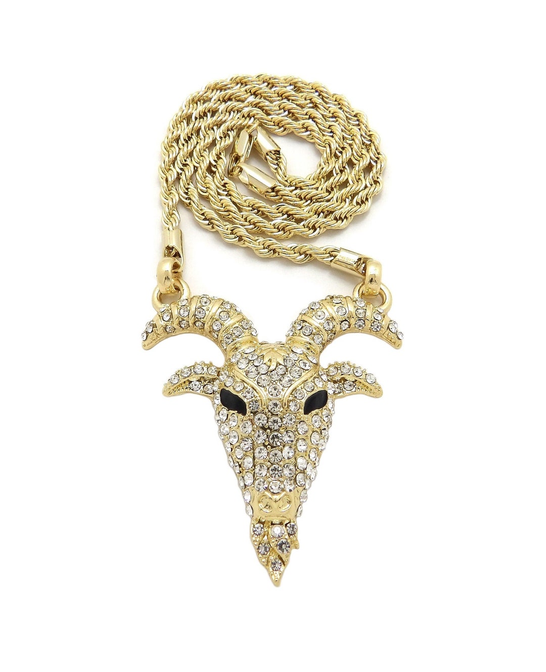 Iced Out Goat Head Pendant 20",26",30" Rope Chain Hip Hop Fashion ...